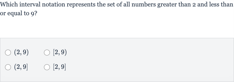 (Solved)-Which interval notation represents the set of all numbers gr
